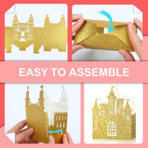 24 Pieces Gold Princess Castle Box Princess Birthday Party Decorations Gold Castle Table Centerpiece Glitter Princess Theme Party Supplies for Princess Birthday Baby Shower Party Favor Decorations