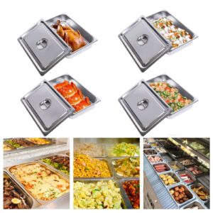 4 Pcs Stainless Steel Steam Table Pan with Lid, Full Size 4-Inch Deep Food Pan Tray Hotel Pans with Covers, Buffet Servers Pans Food Warmer Catering Steamer Pan Hot Water Pan Restaurant Commercial