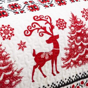 DJY Christmas Quilt Set King, Xmas Tree Elks Printed Quilt Coverlet for All Season Rustic Christmas Bedding Quilt with 2 Pillow Shams Christmas Microfiber Bedspread Set for Kids Teens 90"x104"