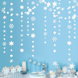 pinkblume 52ft winter wonderland party decorations white snowflake garland metallic glitter snowflakes streamer for winter onderland christmas frozen birthday wedding baby bridal shower party supplies