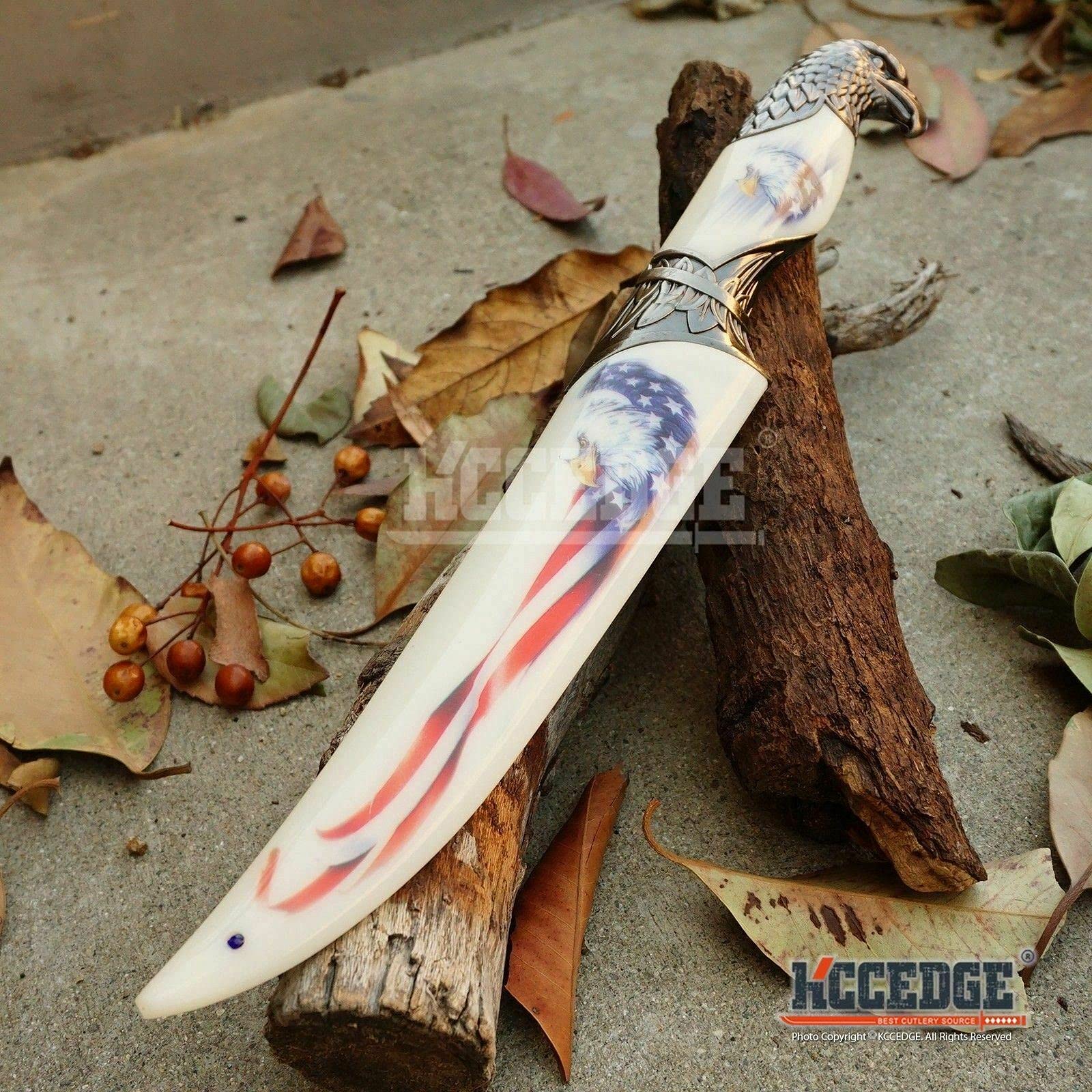 13" Hunter Collectors Eagle 3 Types Fixed Blade Survival Knife Patriotic Eagle Hea Eagle White by Survival Steel