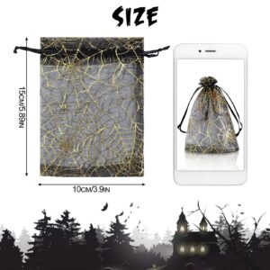 Shappy 200 Pcs Halloween Organza Bags Bulk 4 x 6" Spider Web Treat Bags Black Rattan Halloween Drawstring Candy Gift Bag for Tick or Treat Party