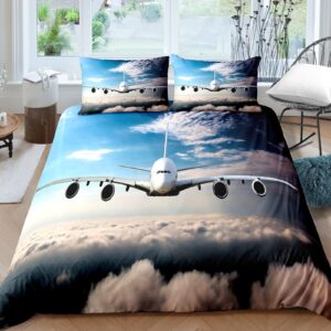 Jingzhang Aircraft Duvet Cover Flying Plane Bedding Set for Kids Boys Girls Children Airplane Print Comforter Cover Ultra Soft Decor Bedspread Cover Queen Size