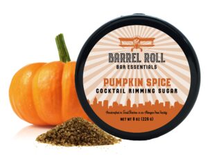 barrel roll bar essentials fall cocktail rimmers - finishing sugar garnish for drinks, glass rimming sugars - all natural - pumpkin spice sugar - 8 oz