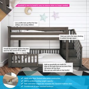 Max & Lily Low Bunk with Stairs and Three Guard Rails, Clay