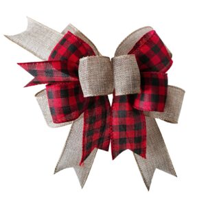 simisi ribbon christmas buffalo plaid bow rustic burlap crafts wreath bow for holiday weeding kitchen decor (9.5 x 13 inch)