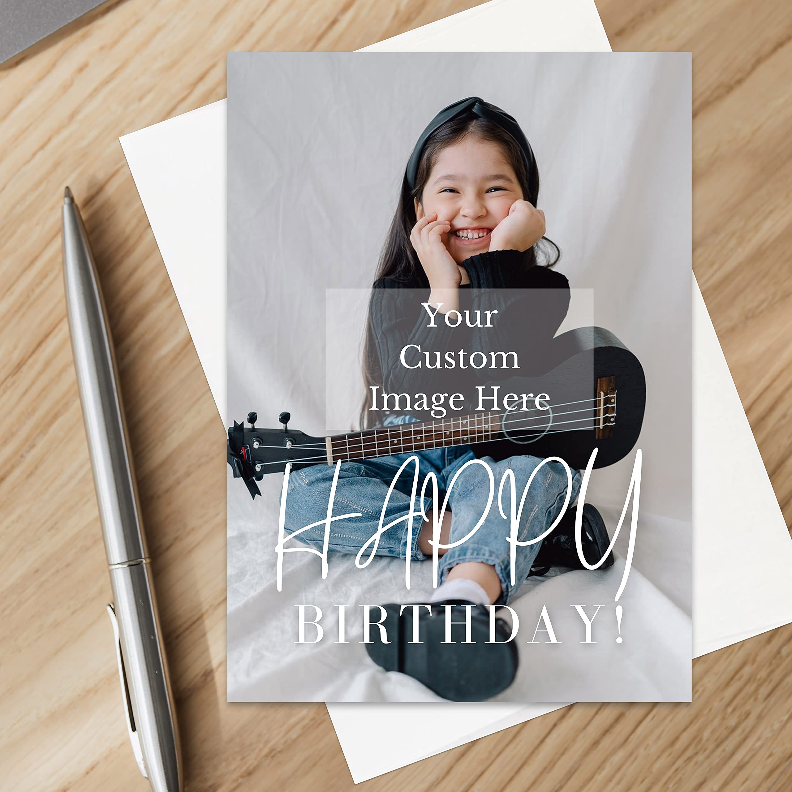 Simply Uncaged Christian Gifts Personalized Happy Birthday Card Custom Your Photo Image Upload Your Text Greeting Card (Single Card)