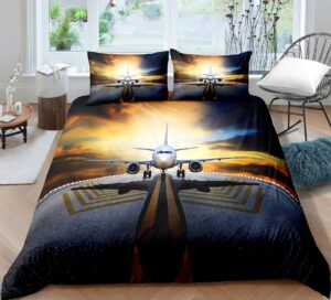 jingzhang airplane duvet cover set, decorative 2 piece bedding set with 1 pillow shams,twin size