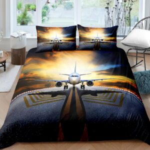 Jingzhang Airplane Duvet Cover Set, Decorative 2 Piece Bedding Set with 1 Pillow Shams,Twin Size