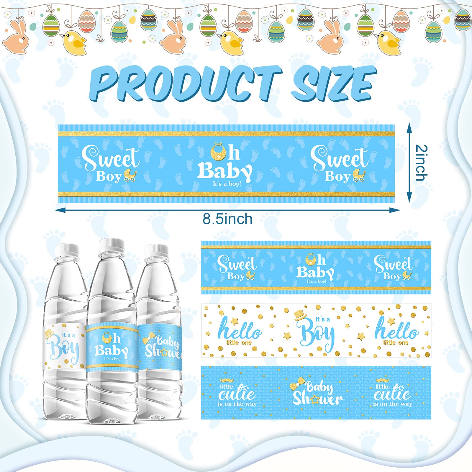 39 Pieces Baby Shower Water Bottle Labels Shower Water Bottle Stickers Wrappers Waterproof Baby Shower Labels for Baby Shower Party Decoration (Blue Boy Style)