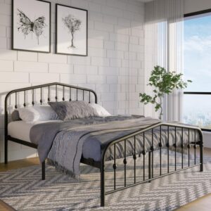 AMBEE21 Golden Gate Beds Washington Full Size Black Iron Bed Frame with Headboard Footboard Wrought Iron Heavy Duty Metal Platform Foundation Farmhouse Victorian Style 800 lbs Capacity CastleBeds