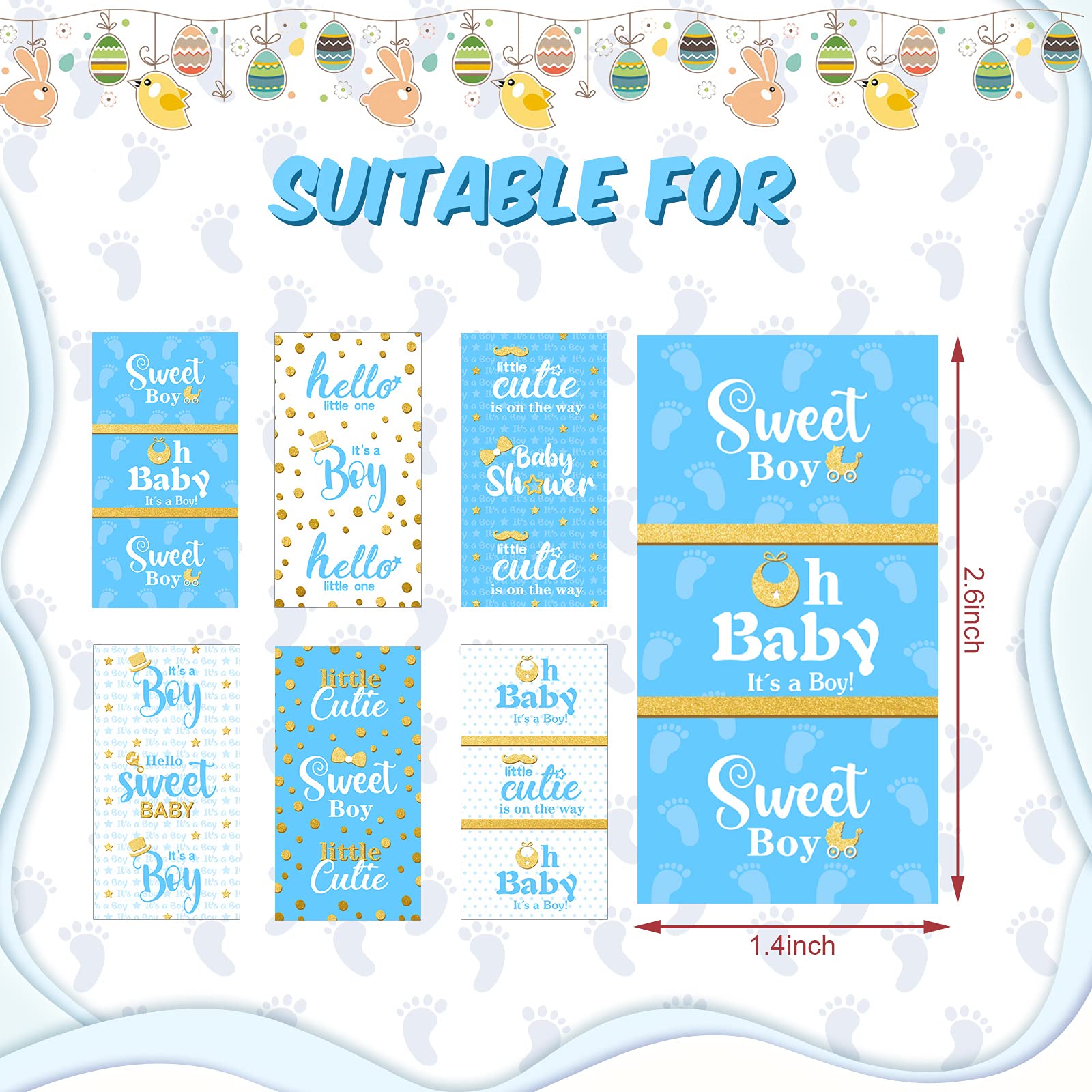 Baby Shower Candy Wrappers, Shower Mini Candy Bar Miniatures Wrappers Chocolate Bar Label Stickers for Boys Girls Kids Baby Shower Decor (No Candy)(Blue Boy Style, 90 Pieces)