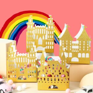 24 Pieces Gold Princess Castle Box Princess Birthday Party Decorations Gold Castle Table Centerpiece Glitter Princess Theme Party Supplies for Princess Birthday Baby Shower Party Favor Decorations