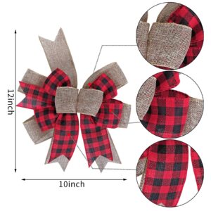 SIMISI RIBBON Christmas Buffalo Plaid Bow Rustic Burlap Crafts Wreath Bow for Holiday Weeding Kitchen Decor (9.5 x 13 inch)