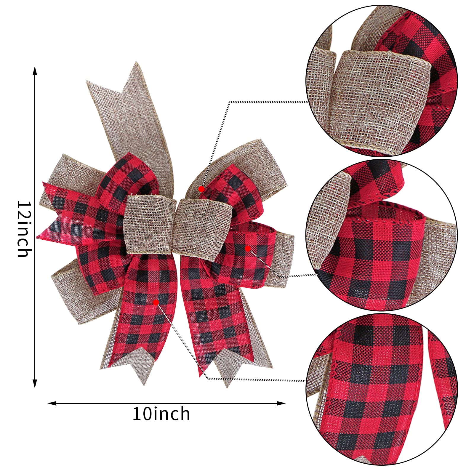 SIMISI RIBBON Christmas Buffalo Plaid Bow Rustic Burlap Crafts Wreath Bow for Holiday Weeding Kitchen Decor (9.5 x 13 inch)