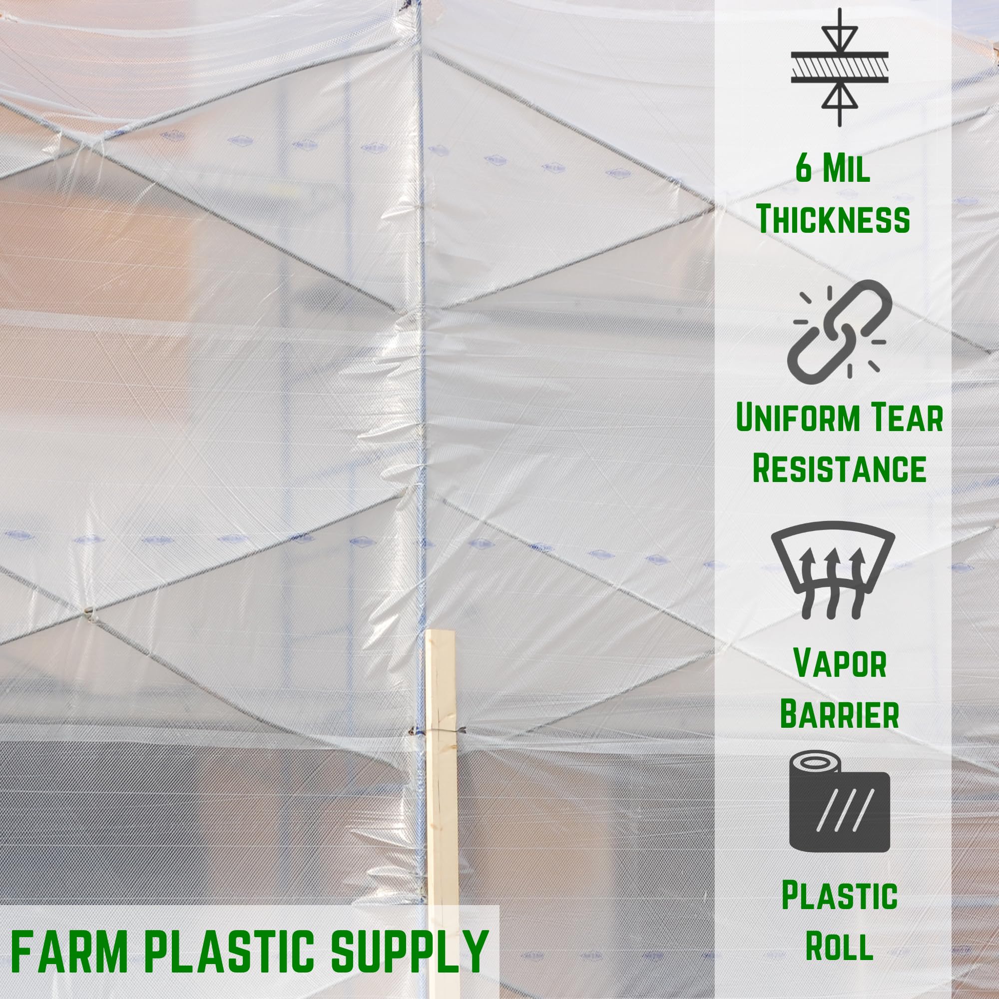 Farm Plastic Supply - Dura Skrim String Reinforced Clear Plastic Sheeting - 6 Mil - (20' x 100') - Reinforced Poly Film Tear Resistant, Weatherproof, Vapor Barrier Polyethylene Roll for Construction