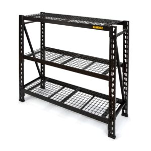 dewalt 4-foot tall, 3 shelf steel wire deck industrial storage rack, adjustable for custom workshop/garage storage solutions, total capacity: 4,500 lbs.