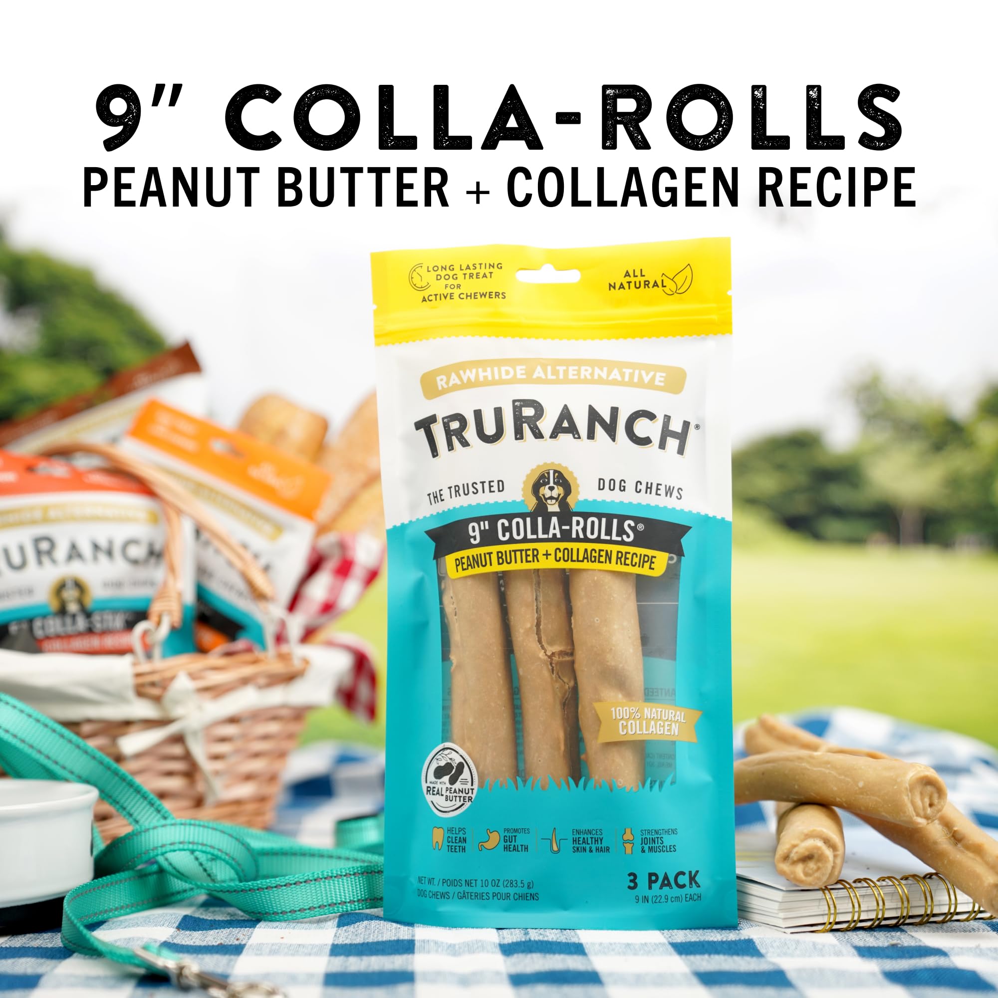 TRURANCH 9" Collagen Roll, Peanut Butter - 3 Pack