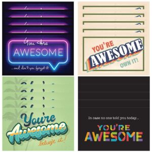 Youngever 300 Pack You Are Awesome Cards, 4 Unique Inspirational Designs Cards, Business Card Sized Encouragement Cards, Appreciation Cards for Students, Teachers, Employees, Friends, Family