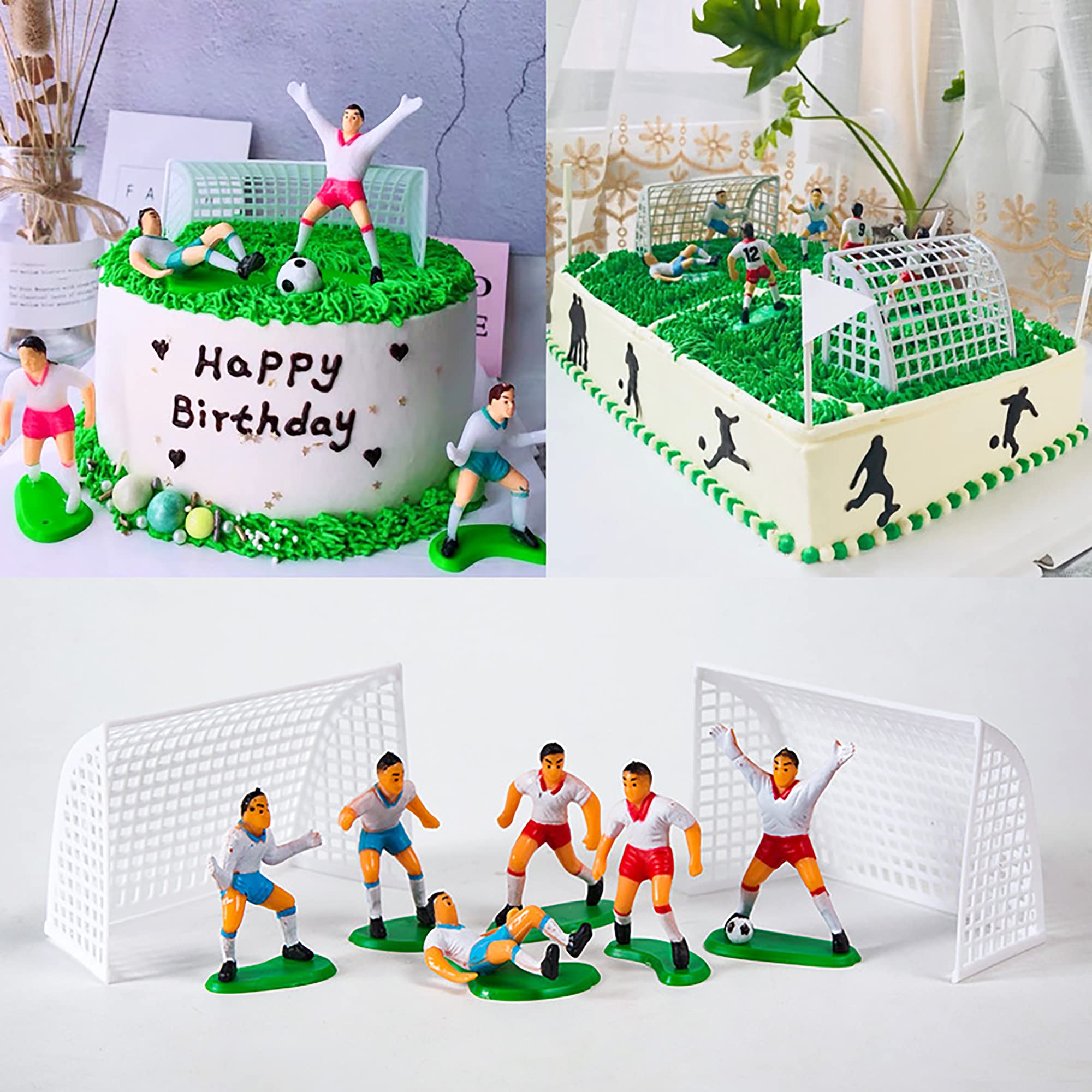 Soccer Ball Cake Topper Decorations For Theme Party, Football Player, Men, Boy, Birthday, Sport Supplies, 14 PCS