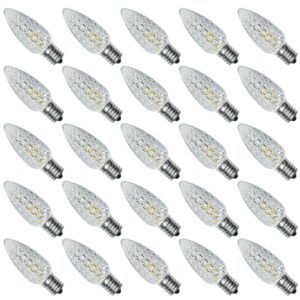 25pack c9 christmas lights led replacement bulbs，shatterproof & waterproof plastic c9 led bulbs for outdoor string lights, e17 base, 0.6w equivalent to 7w, warm white 2700k, 50lm holiday decoration