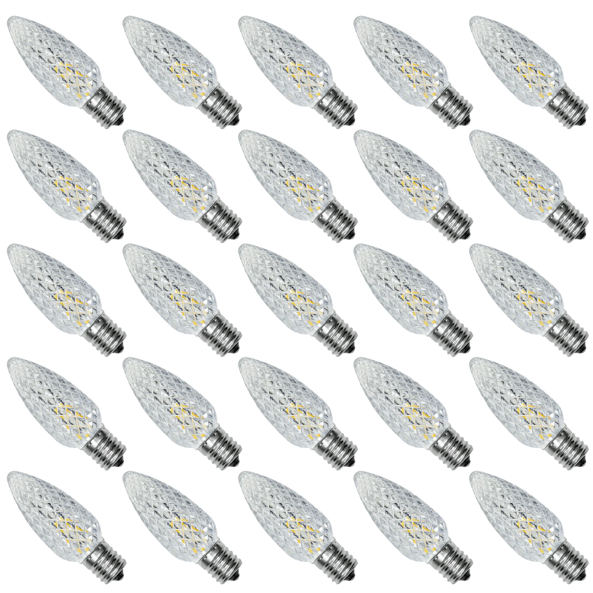 25PACK C9 Christmas Lights LED Replacement Bulbs，Shatterproof & Waterproof Plastic C9 Led Bulbs for Outdoor String Lights, E17 Base, 0.6W Equivalent to 7W, Warm White 2700K, 50LM Holiday Decoration