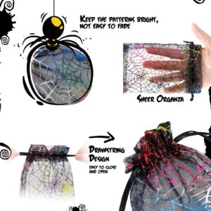 Shappy 200 Pcs Halloween Organza Bags Bulk 4 x 6" Spider Web Treat Bags Black Rattan Halloween Drawstring Candy Gift Bag for Tick or Treat Party