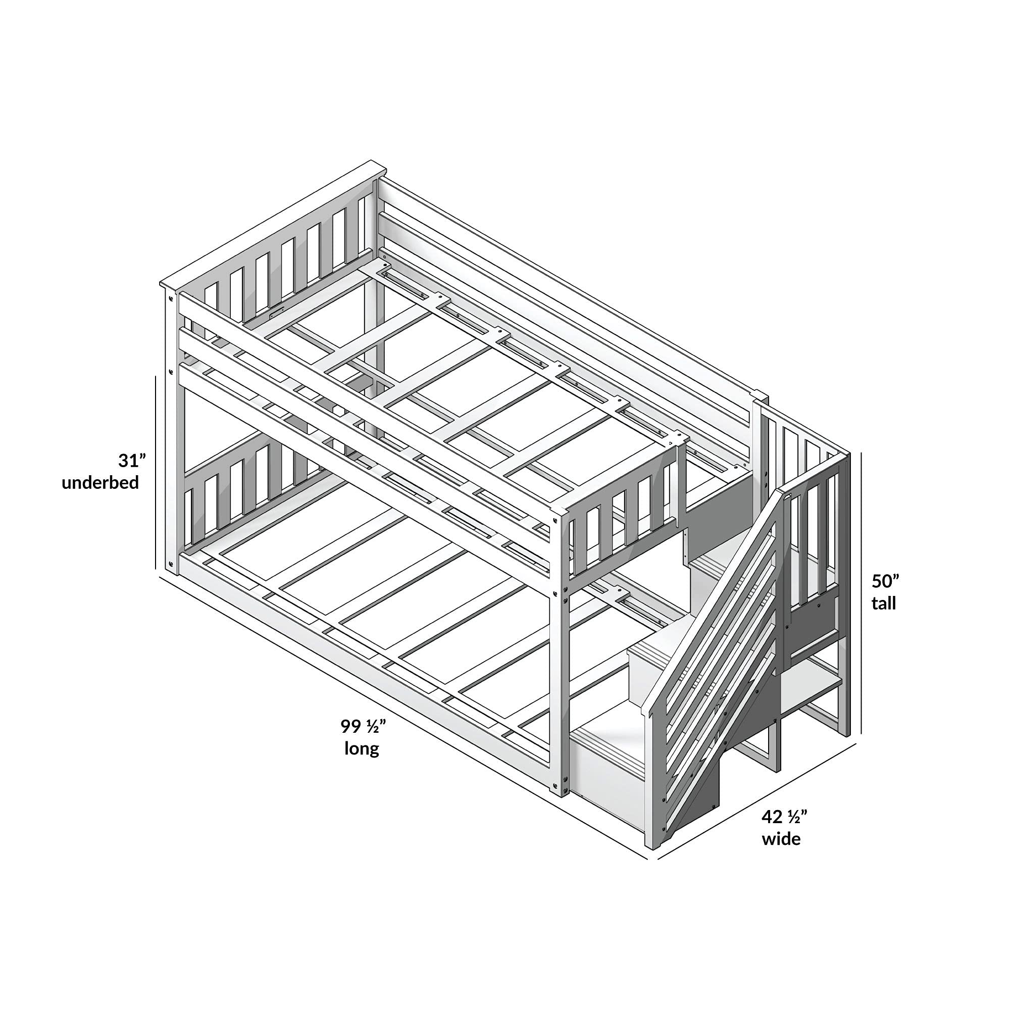 Max & Lily Low Bunk with Stairs and Two Guard Rails, Clay