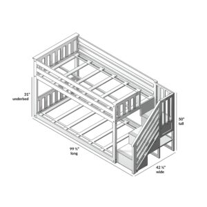 Max & Lily Low Bunk with Stairs and Three Guard Rails, Clay