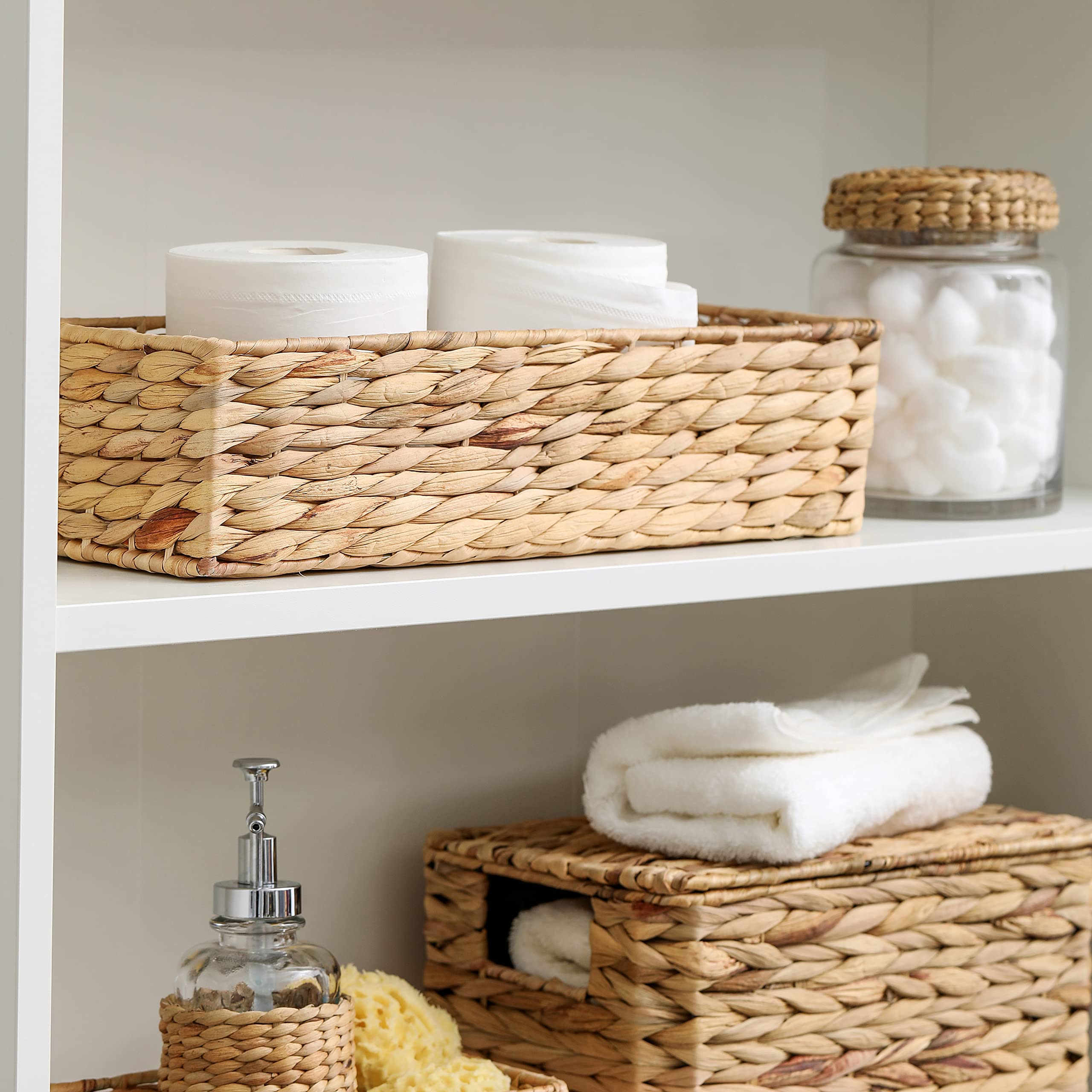 Motifeur Toilet Tank Top Storage - Bathroom Tray Hand-Woven Water Hyacinth Wicker Basket