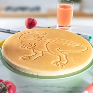 Jumbo Dinosaur Pancake Pan - Make Giant 10" Jurassic Pancakes for Magical Kid's Dino Christmas Breakfast - Includes 6 Edible Markers For Added Family Fun - Non Stick Griddle, Cool Unique Holiday Gift