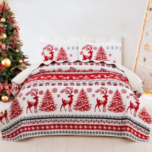 djy christmas quilt set king, xmas tree elks printed quilt coverlet for all season rustic christmas bedding quilt with 2 pillow shams christmas microfiber bedspread set for kids teens 90"x104"