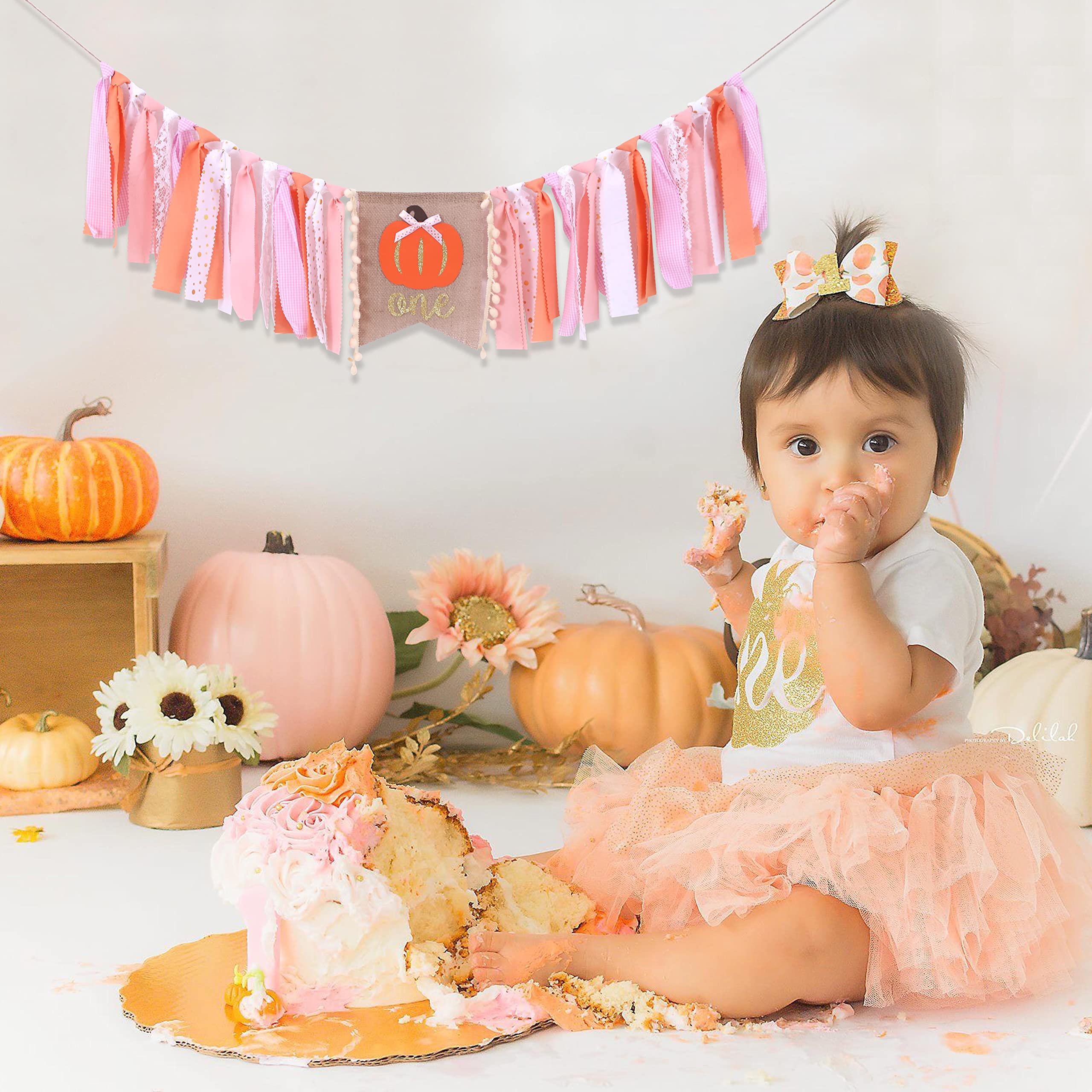 Pumpkin Highchair Banner for 1st Birthday - Little Pumpkin Banner, Pumpkin Birthday Party Decorations, Pink Orange First Birthday Banner, Baby Shower Decorations for Baby Girl