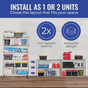 SafeRacks - NSF Certified Storage Shelves, Zinc, Heavy Duty Steel Wire Unit with Wheels and Adjustable Feet, Garage or Bakers Rack, Kitchen, Pantry Shelf - (18"x60"x72" 4-Tier) (Silver)