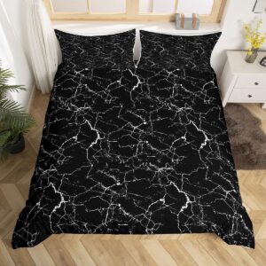 black marble duvet cover queen reversible white marble bedding set 3 pcs black and white marble texture printed comforter cover, ultra soft microfiber bed quilt modern style for men and women