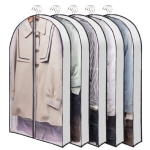 40" garment bags for travel, suits bag with 4" gusset for hanging clothes, wutrye closet clothes organizer storage protector cover for sweater coat jacket shirts 5 packs-white