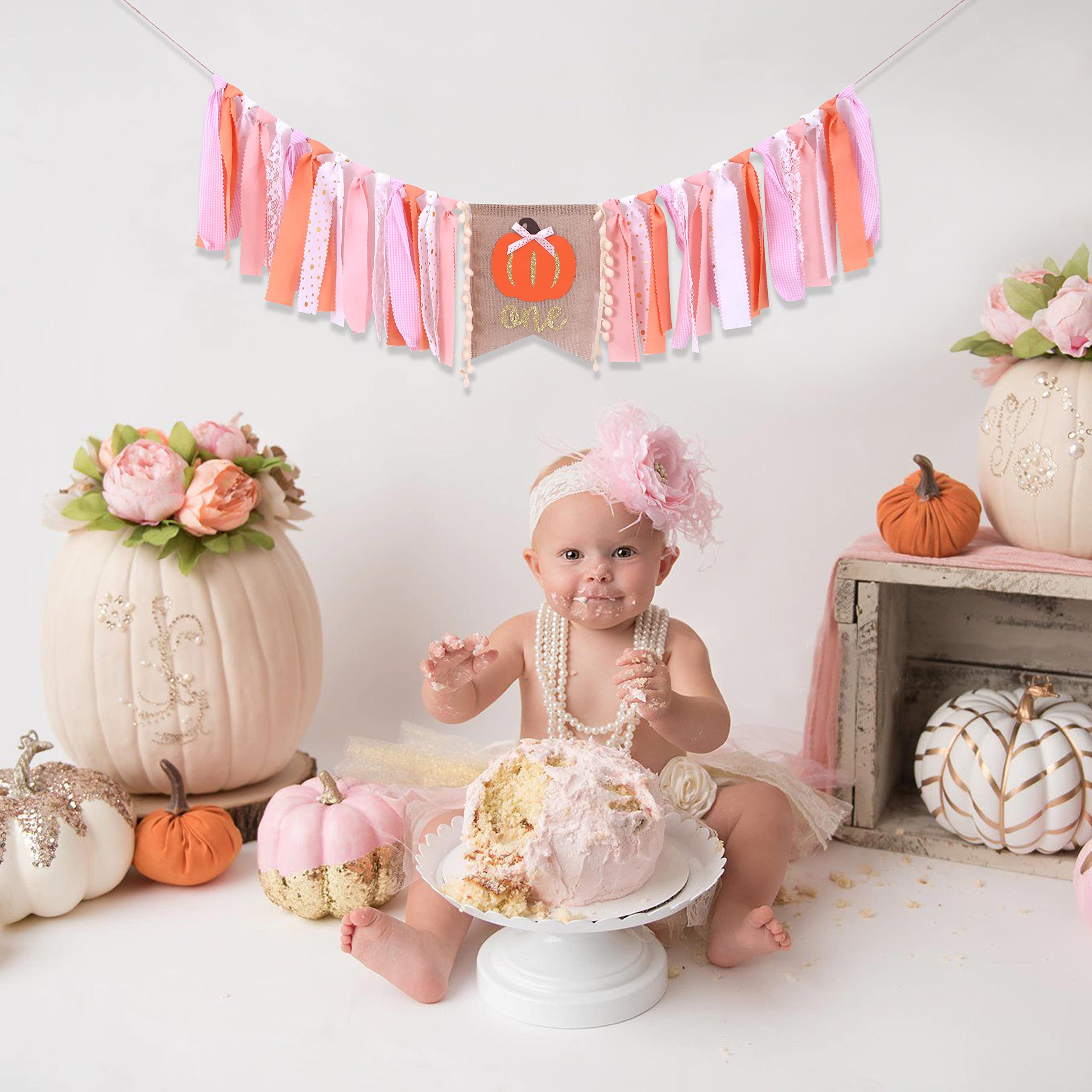 Pumpkin Highchair Banner for 1st Birthday - Little Pumpkin Banner, Pumpkin Birthday Party Decorations, Pink Orange First Birthday Banner, Baby Shower Decorations for Baby Girl