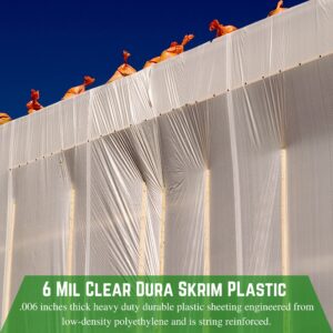 Farm Plastic Supply - Dura Skrim String Reinforced Clear Plastic Sheeting - 6 Mil - (20' x 100') - Reinforced Poly Film Tear Resistant, Weatherproof, Vapor Barrier Polyethylene Roll for Construction