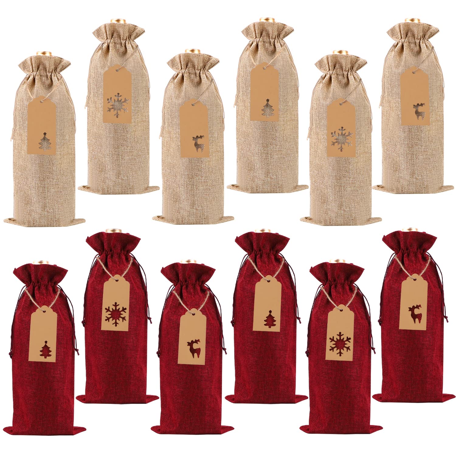 JOICEE 12pcs Burlap Wine Gift Bags, Burlap Jute Wine Bottle Covers Bags Reusable Jute Wine Bags with Drawstring for Christmas Wedding Party