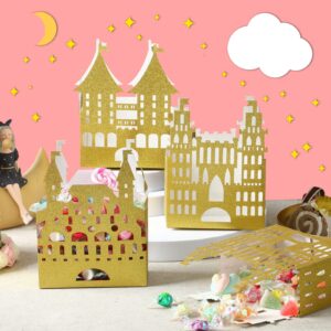 24 Pieces Gold Princess Castle Box Princess Birthday Party Decorations Gold Castle Table Centerpiece Glitter Princess Theme Party Supplies for Princess Birthday Baby Shower Party Favor Decorations