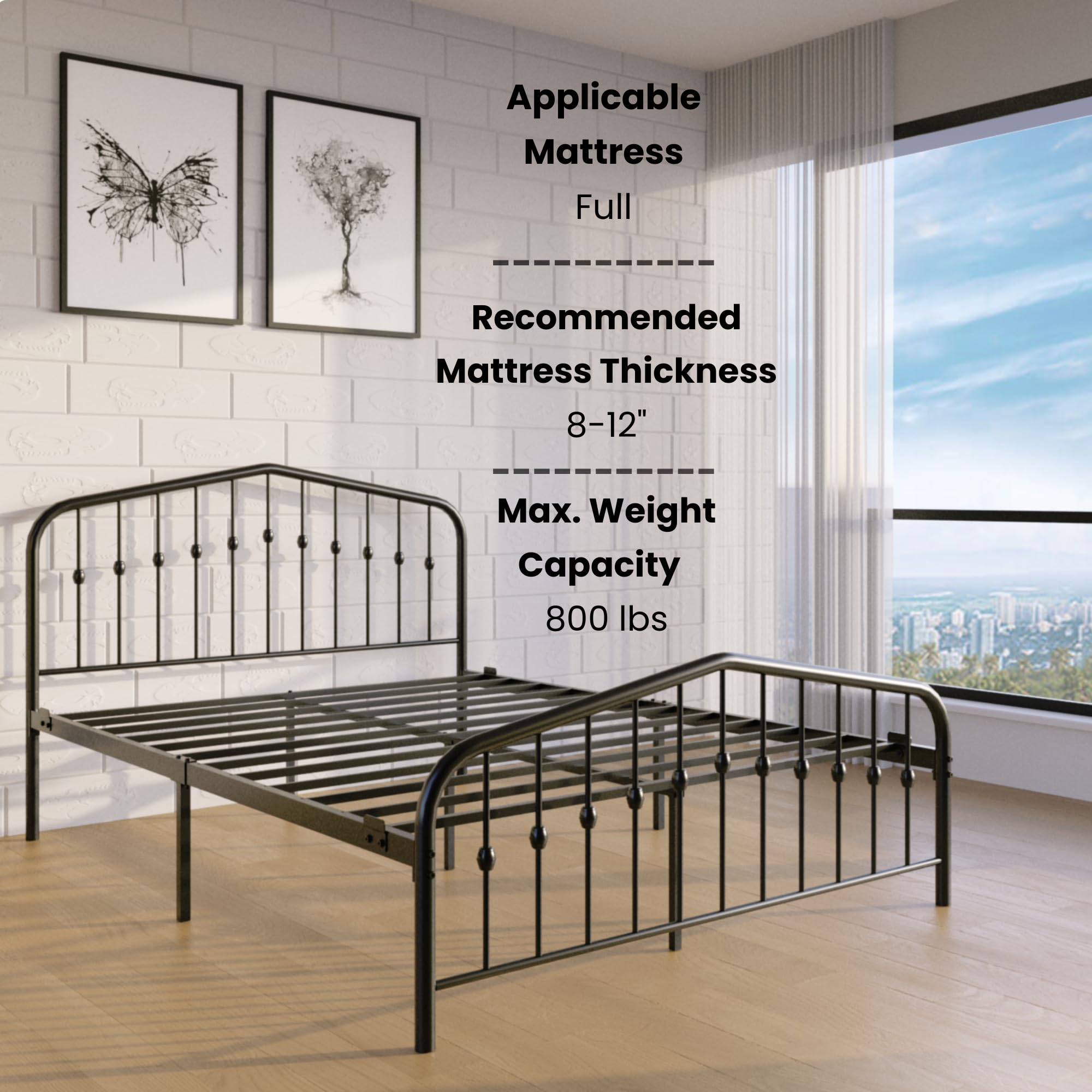 AMBEE21 Golden Gate Beds Washington Full Size Black Iron Bed Frame with Headboard Footboard Wrought Iron Heavy Duty Metal Platform Foundation Farmhouse Victorian Style 800 lbs Capacity CastleBeds