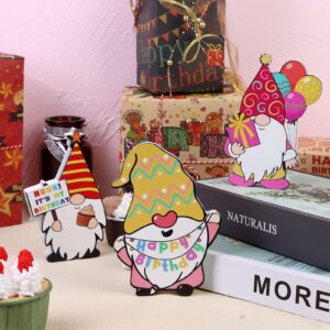 OBANGONG 3 PCS Wooden Happy Birthday Gnomes Self-Standing Gnome Table Decorations Birthday Gnomes Table Signs Tray Gnome Decor for Home,Garden Birthday Party