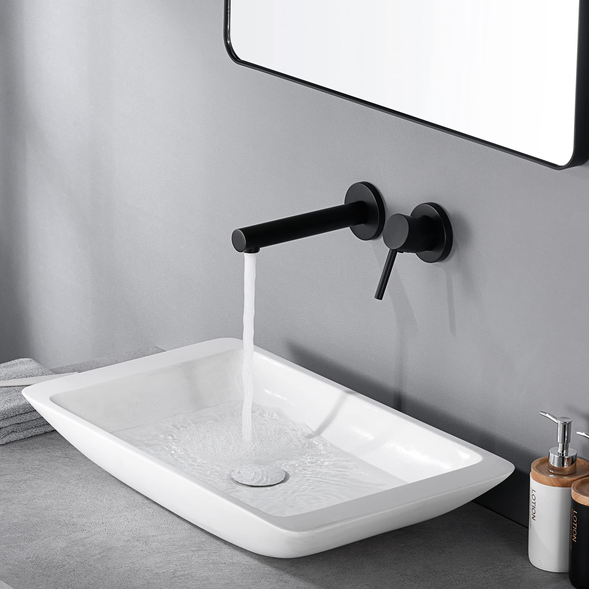 SUMERAIN Matte Black Wall Mount Bathroom Sink Faucet Modern Lavatory Vessel Faucet Single Handle