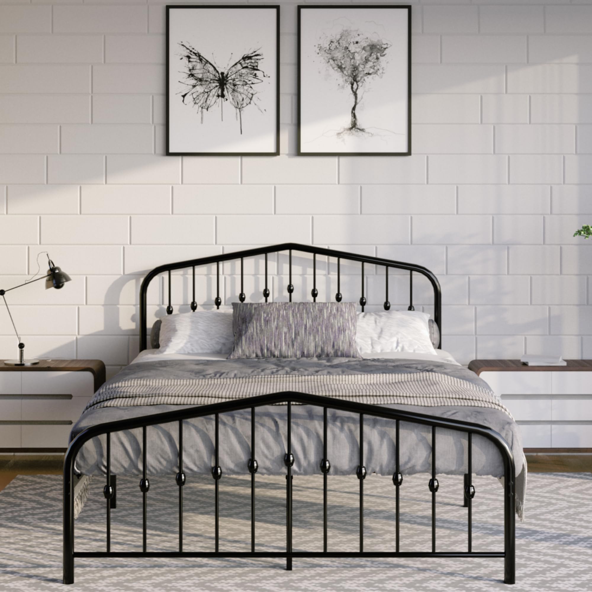 AMBEE21 Golden Gate Beds Washington Full Size Black Iron Bed Frame with Headboard Footboard Wrought Iron Heavy Duty Metal Platform Foundation Farmhouse Victorian Style 800 lbs Capacity CastleBeds