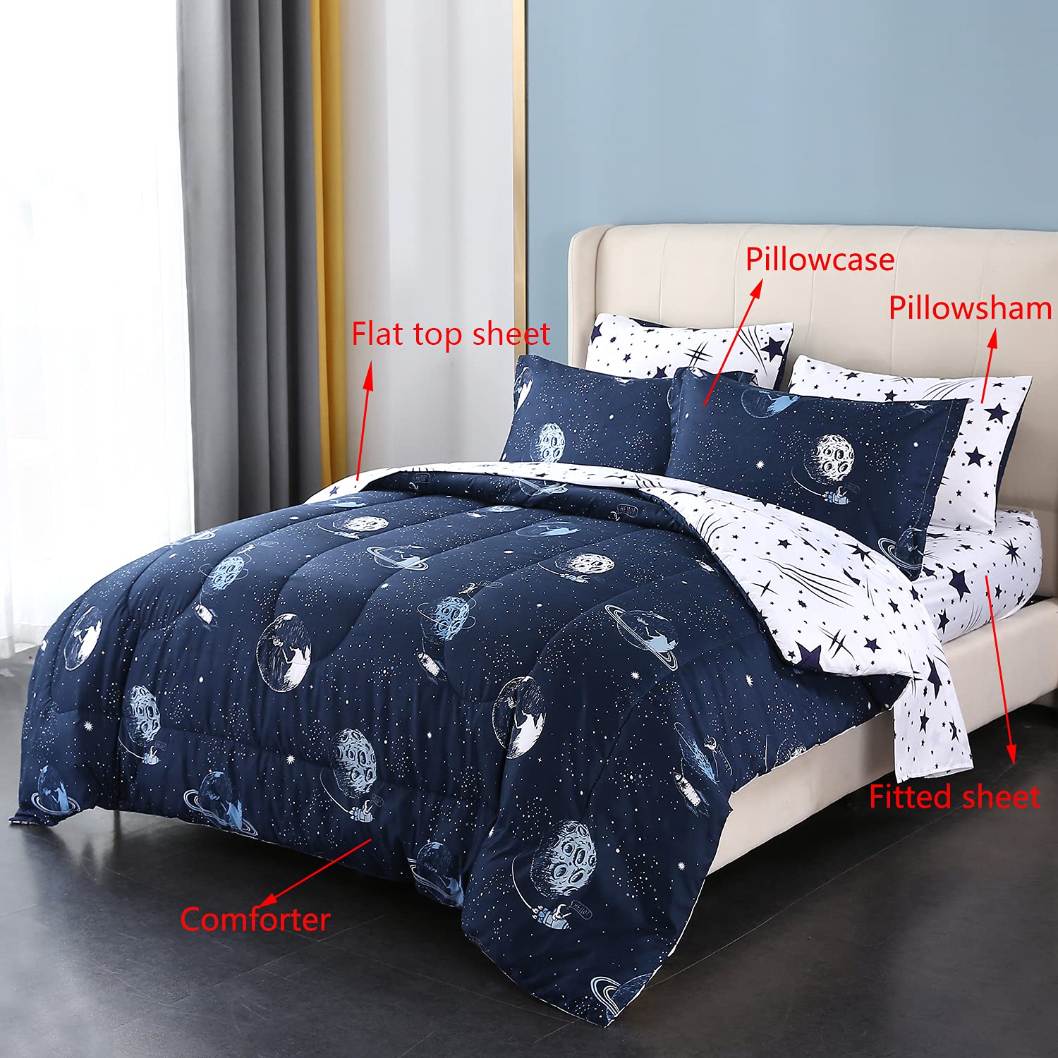 Mengersi Cow Print Comforter Set Queen Bed in a Bag 7 Pieces- Black White Comforter Sets Queen Size, Milk Cow Reversible Plaid Grid Western Bedding Set with Bed Sheets,Fitted Sheet,Flat Sheet