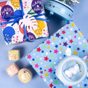 LeZakaa Reversible Birthday Wrapping Paper Jumbo Roll - Colorful Balloon & Stars - 24 inches x 100 Feet (200 sq.ft.)