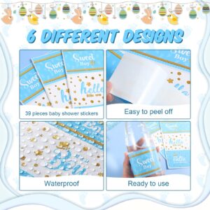 39 Pieces Baby Shower Water Bottle Labels Shower Water Bottle Stickers Wrappers Waterproof Baby Shower Labels for Baby Shower Party Decoration (Blue Boy Style)