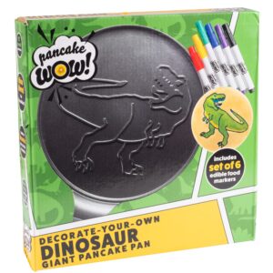 Jumbo Dinosaur Pancake Pan - Make Giant 10" Jurassic Pancakes for Magical Kid's Dino Christmas Breakfast - Includes 6 Edible Markers For Added Family Fun - Non Stick Griddle, Cool Unique Holiday Gift