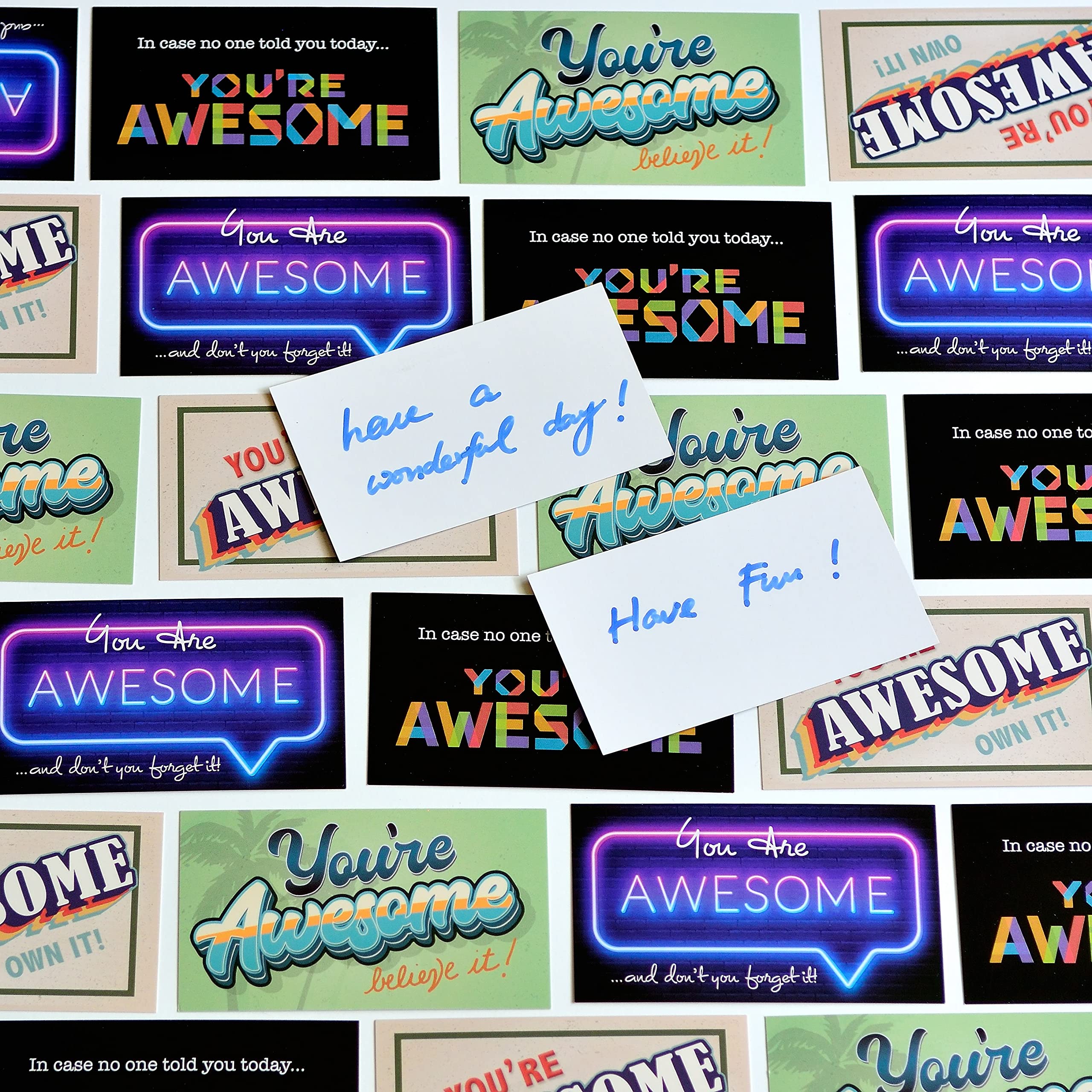 Youngever 300 Pack You Are Awesome Cards, 4 Unique Inspirational Designs Cards, Business Card Sized Encouragement Cards, Appreciation Cards for Students, Teachers, Employees, Friends, Family