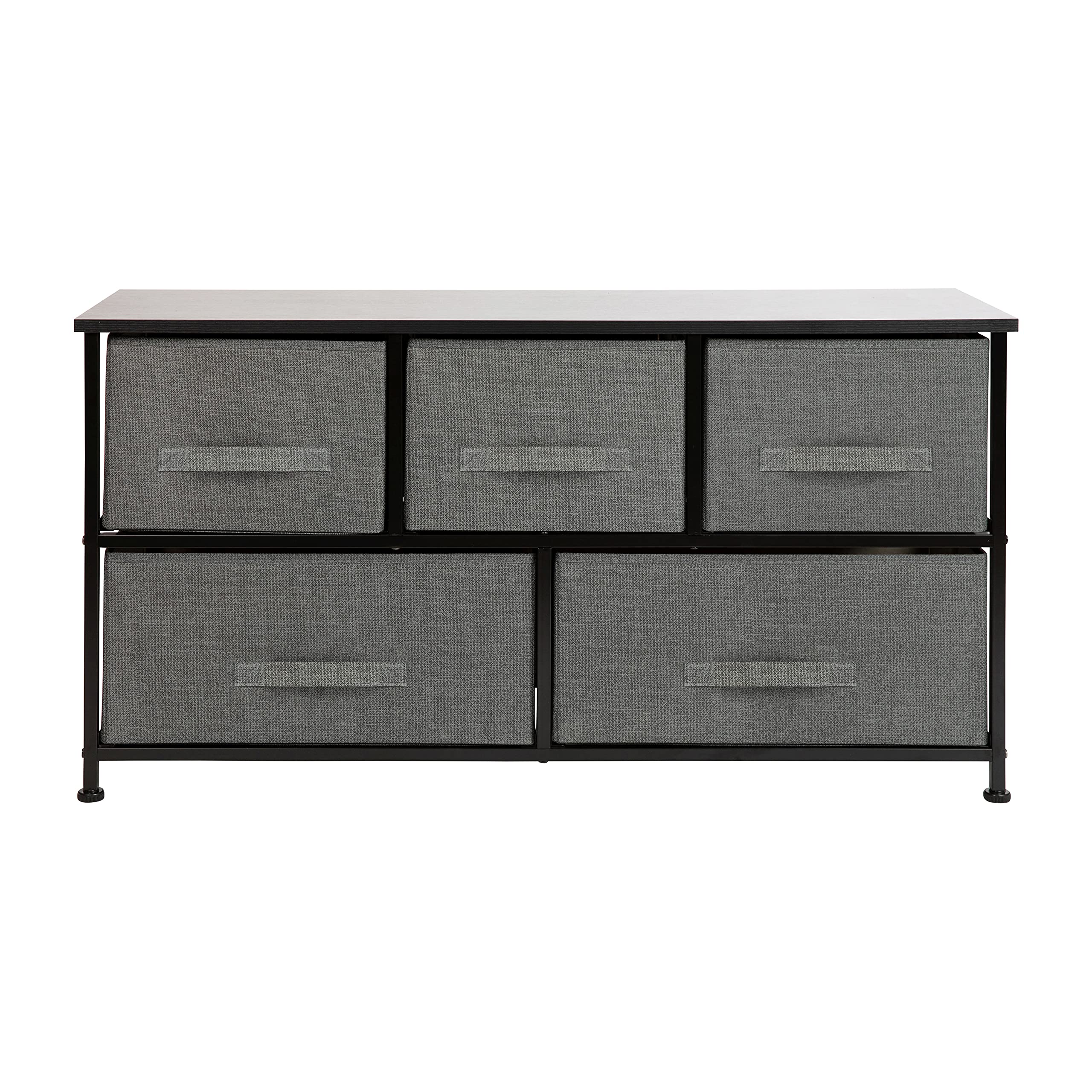 Flash Furniture 5 Drawer Storage Chest - Black Cast Iron Frame and Wood Top - 5 Easy Pull Dark Gray Fabric Drawers